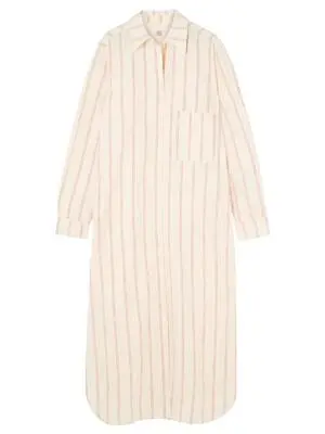 TOTEME TOTEME Striped Cotton And Silk-Blend Midi Shirt Dress Ecru
