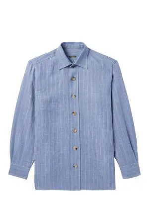 Rubinacci Striped Linen And Wool-blend Overshirt - Blue