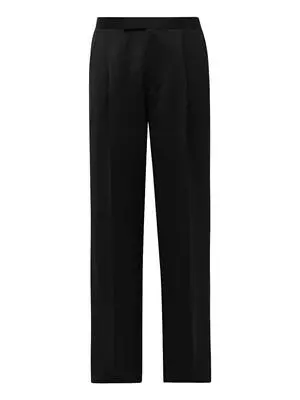 FAVOURBROOK Tommy Straight-leg Grosgrain-trimmed Pleated Wool Tuxedo Trousers - Black