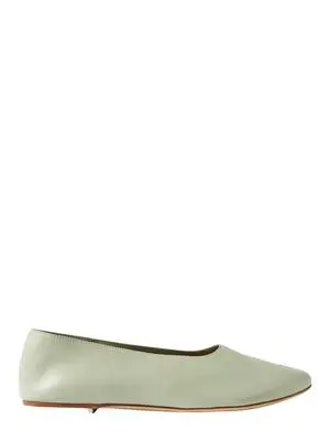 Staud Alba Leather Ballet Flats - Green