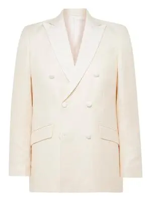 FAVOURBROOK Favourbrook - Double-Breasted Herringbone Linen And Silk-Blend Tuxedo Jacket - Men - Neutrals - UK/US 36