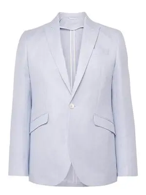 FAVOURBROOK Slim-fit Herringbone Linen And Silk-blend Suit Jacket - Blue