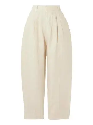 Posse Lucille Pinstriped Linen Pants - Neutrals