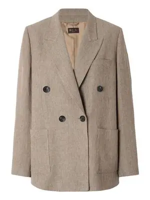 Loro Piana Genny Herringbone Linen Blazer - Brown