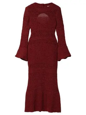 LIBEROWE Open-knit Organic Cotton-blend Midi Dress - Red