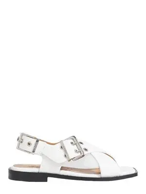 GANNI Buckled Leather-blend Slingback Sandals - White