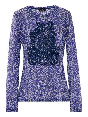Etro Flocked Printed Tulle T-shirt - Blue
