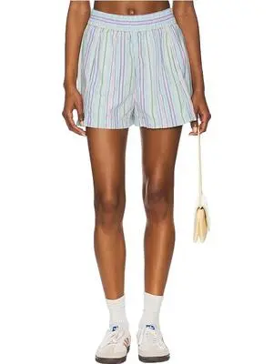 Free People Striped Pull On Short - Sky Blue Combo