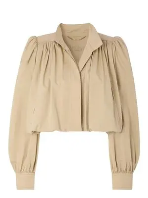 Chloé Chloé Gathered Cotton-twill Jacket Neutrals