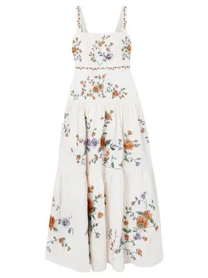 Agua Bendita Lima Embroidered Linen Maxi Dress - White