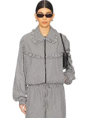 TANNER FLETCHER Ruffle Trim Track Jacket - Black Gingham