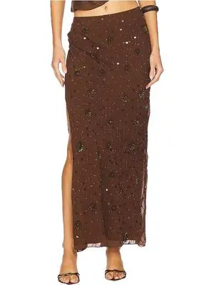 MIRROR PALAIS Beaded Low Rise Skirt - Brown