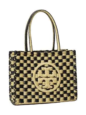 Tory Burch Small Ella Hand-crocheted Checkered Tote - Black/natural