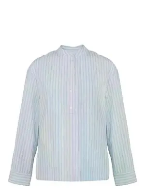 YVES SALOMON Striped Cotton Poplin Blouse - Blue