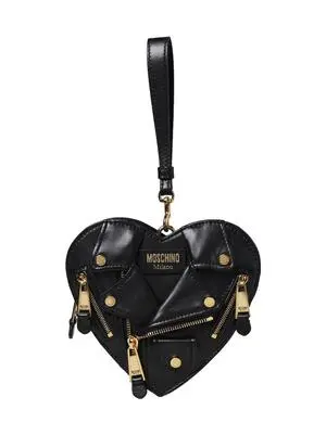 Moschino Heart Biker Leather Bag - Black