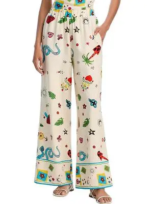 Aqua Border Print Wide Leg Pants - White Multi