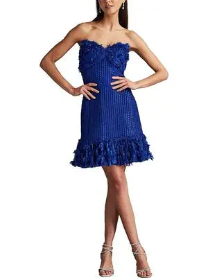 Tadashi Shoji Carmen Lace Fringe Mini Dress - Blue