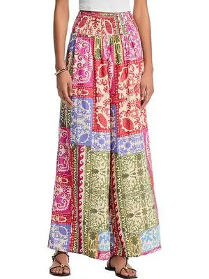Aqua Mixed Print Smocked Waist Wide Leg Pants - Multi