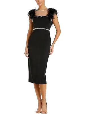 Mac Duggal Feather Embellished T-length Dress - Black