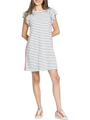 APNY APNY Double Ruffle Sleeve Cotton Minidress Black/ White Stripes