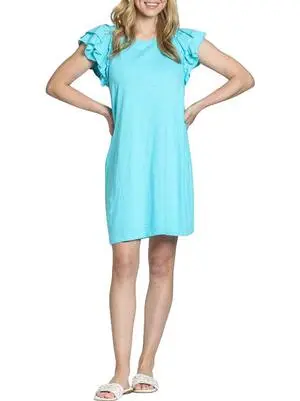 APNY Double Ruffle Sleeve Cotton Minidress - Capri