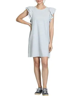 APNY APNY Double Ruffle Sleeve Cotton Minidress Chambray White