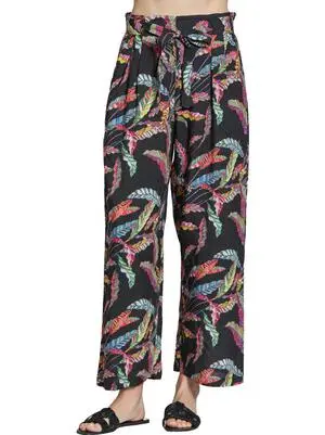 APNY Print Tie-waist Crop Wide Leg Pants - Black Multi