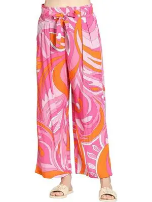APNY Print Tie-waist Crop Wide Leg Pants - Pink/orange Multi
