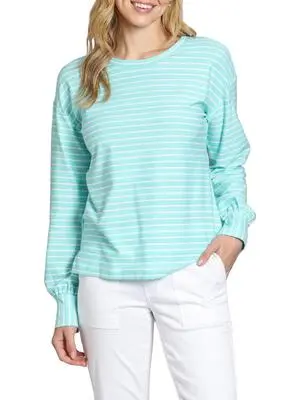 APNY Stripe Stretch Cotton Top - Aqua Combo