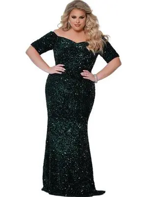 SYDNEY'S CLOSET Velvet Sequin Evening Gown - Forest