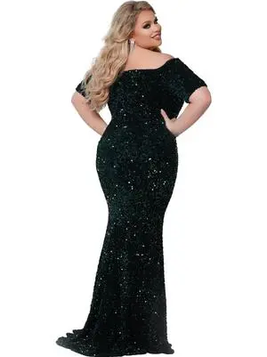 SYDNEY'S CLOSET Velvet Sequin Evening Gown - Onyx
