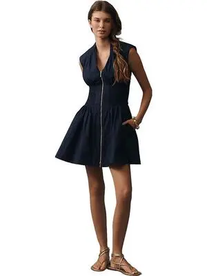 Maeve Cap Sleeve Zip Front Mini Shirt Dress - Nightfall