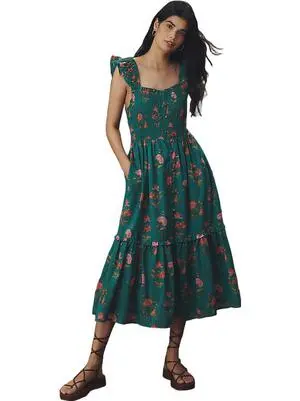 Anthropologie By Anthropologie Peregre Square-Neck Midi Dress Green