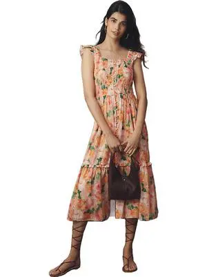 Anthropologie By Anthropologie Peregre Square-Neck Midi Dress Pink