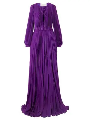 Valentino Garavani Pleated Silk-crepe Gown - Purple