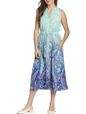 APNY Print Sleeveless Maxi Shirt Dress - Aqua/purple Multi