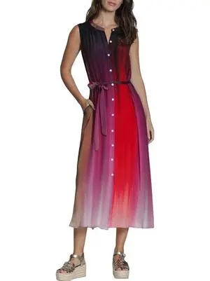 APNY Print Sleeveless Maxi Shirt Dress - Cherry Multi