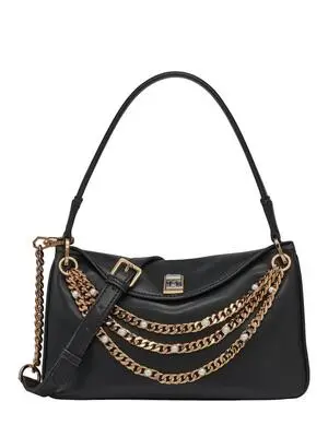 Karl Lagerfeld Paris Leather Shoulder Bag With Pearls - Black/gold