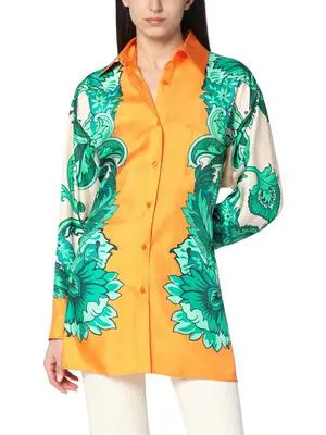 Etro Floral Print Silk Shirt With Knotted Detail - Multicolor