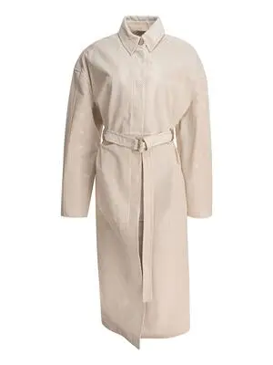 Max Mara Perforated Nappa Leather Trench Coat - Beige