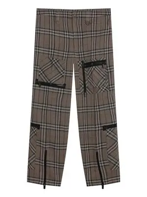 Burberry Check Silk Blend Cargo Pants - Brown