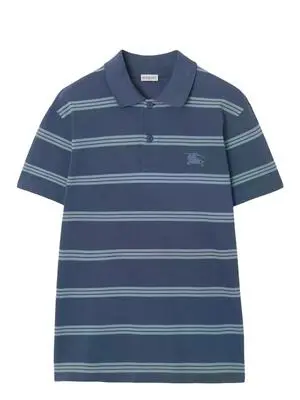 Burberry Striped Cotton Polo Shirt - Blue