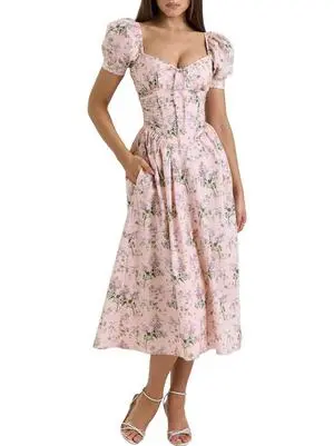 House Of Cb Lulabell Puff Sleeve Midi Dress - Print