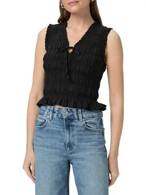 Paige Devi Sleeveless Smocked Top - Black