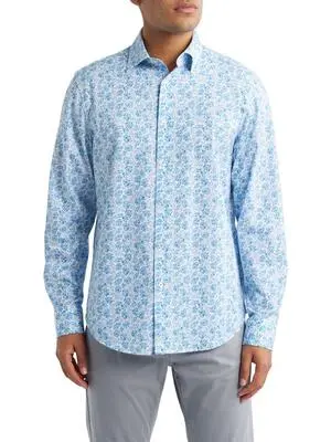 Bugatchi James Ooohcotton® Leaf Print Button-up Shirt - Classic Blue