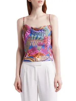 TAHARI ASL Tropical Print Satin Camisole - Wild Berry