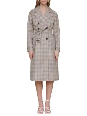 Avec Les Filles Plaid Trench Coat - Taupe Plaid