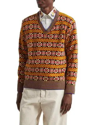 BODE Bracken Fair Isle Cotton Sweater - Brown Multicolor