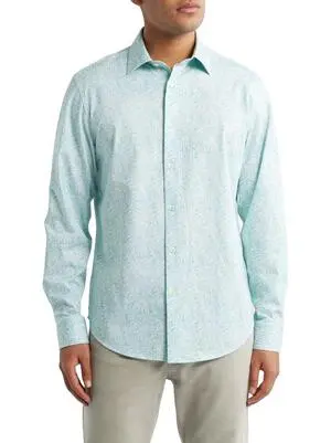 Bugatchi Jimmy Ooohcotton® Leaf Print Button-up Shirt - Menthol