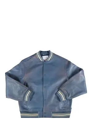 Supreme Painted Leather Varsity Jacket - Blue